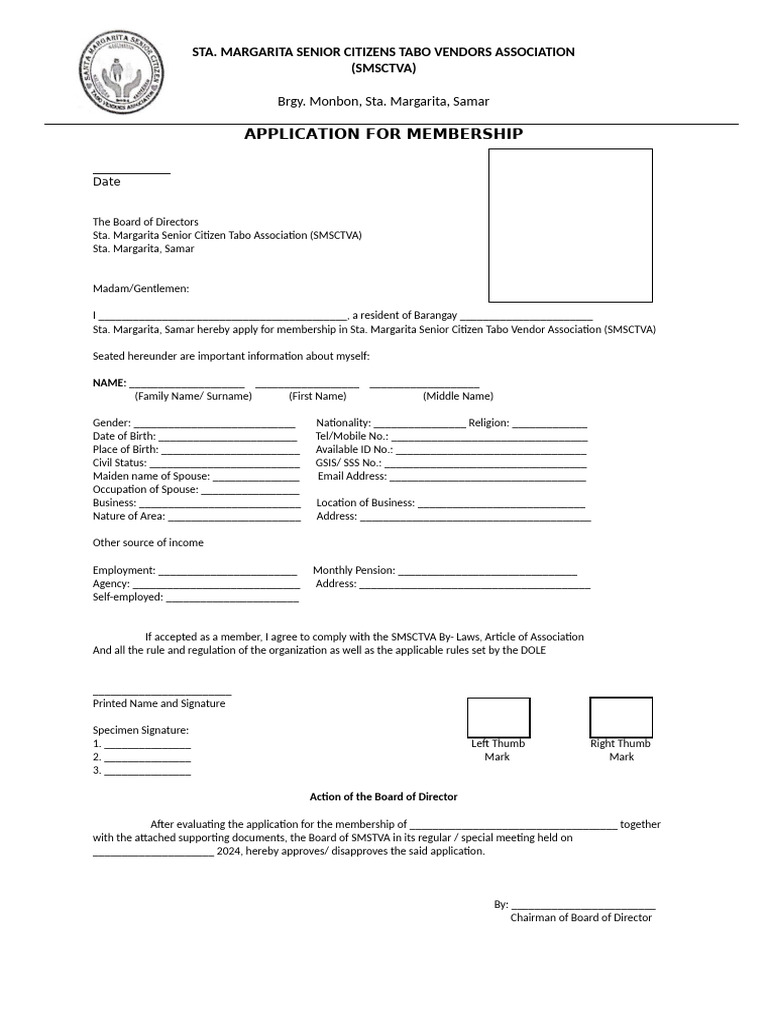 SMSCTVA Membership Application Form | PDF | Justice | Crime & Violence