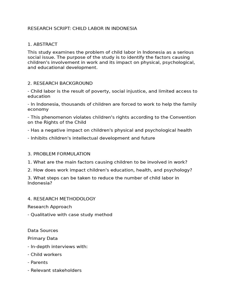 Child Labor Crisis in Indonesia | PDF