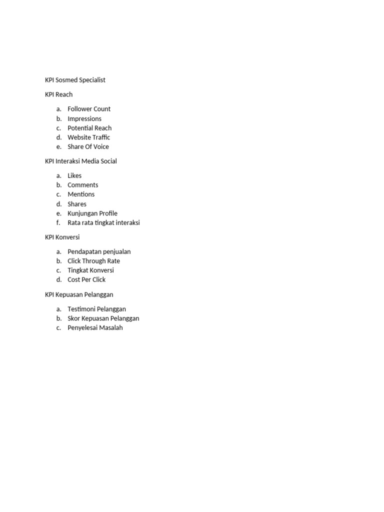 KPI Sosmed Specialist | PDF