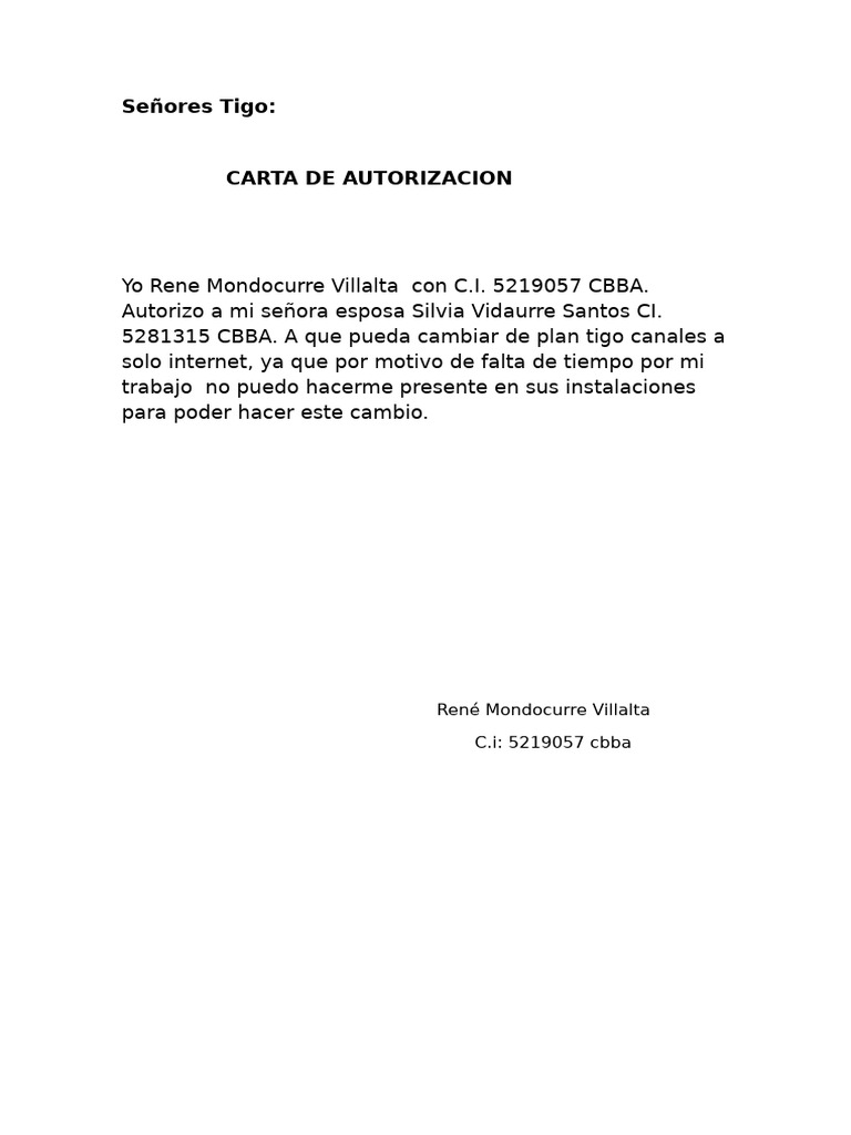 Señores Tigo:: René Mondocurre Villalta C.i: 5219057 Cbba | PDF