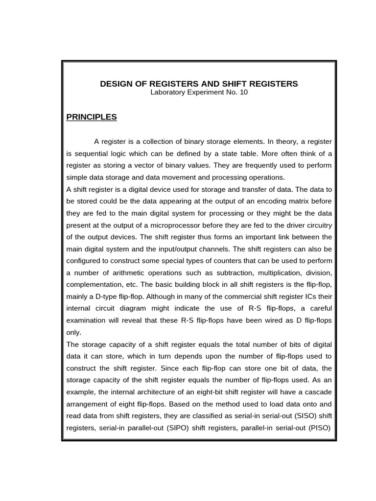 COEN 3101 Lab Experiment # 10 - Design of Registers and Shift Registers ...