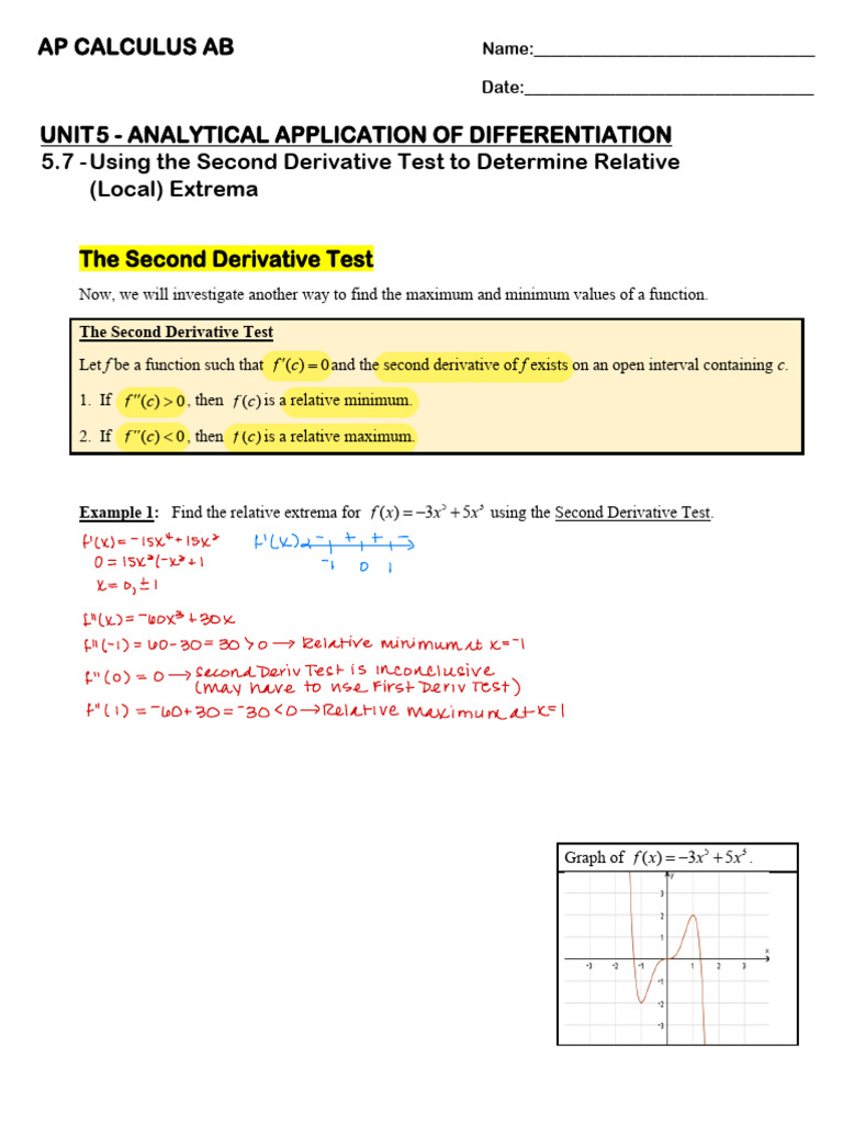 Second Derivative Test for Extrema | PDF | Analysis | Mathematical Concepts