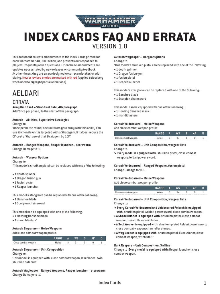 Index Cards Faq and Errata 1.8 | PDF | Infantry | Military