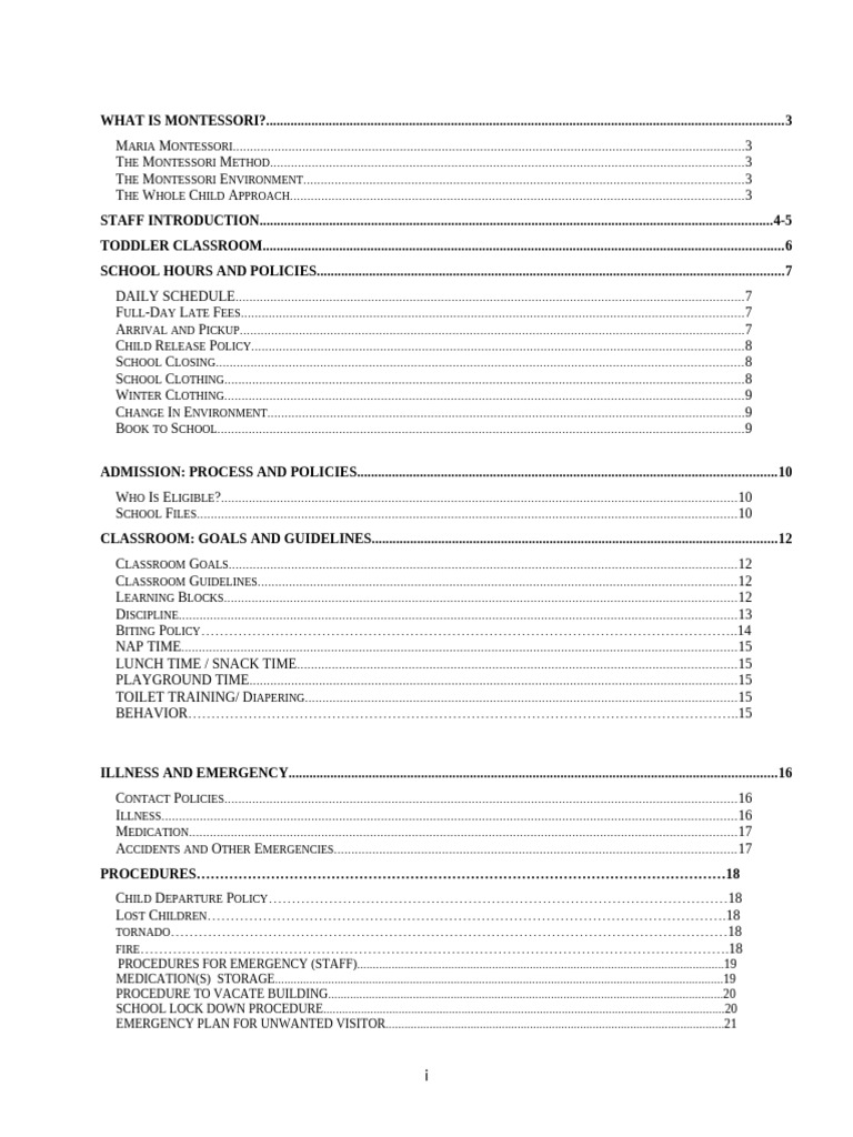 Toddler Handbook 2021 | PDF | Montessori Education | Teachers