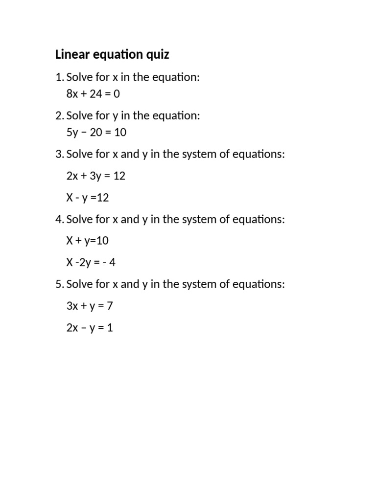 Linear Equation Quiz | PDF