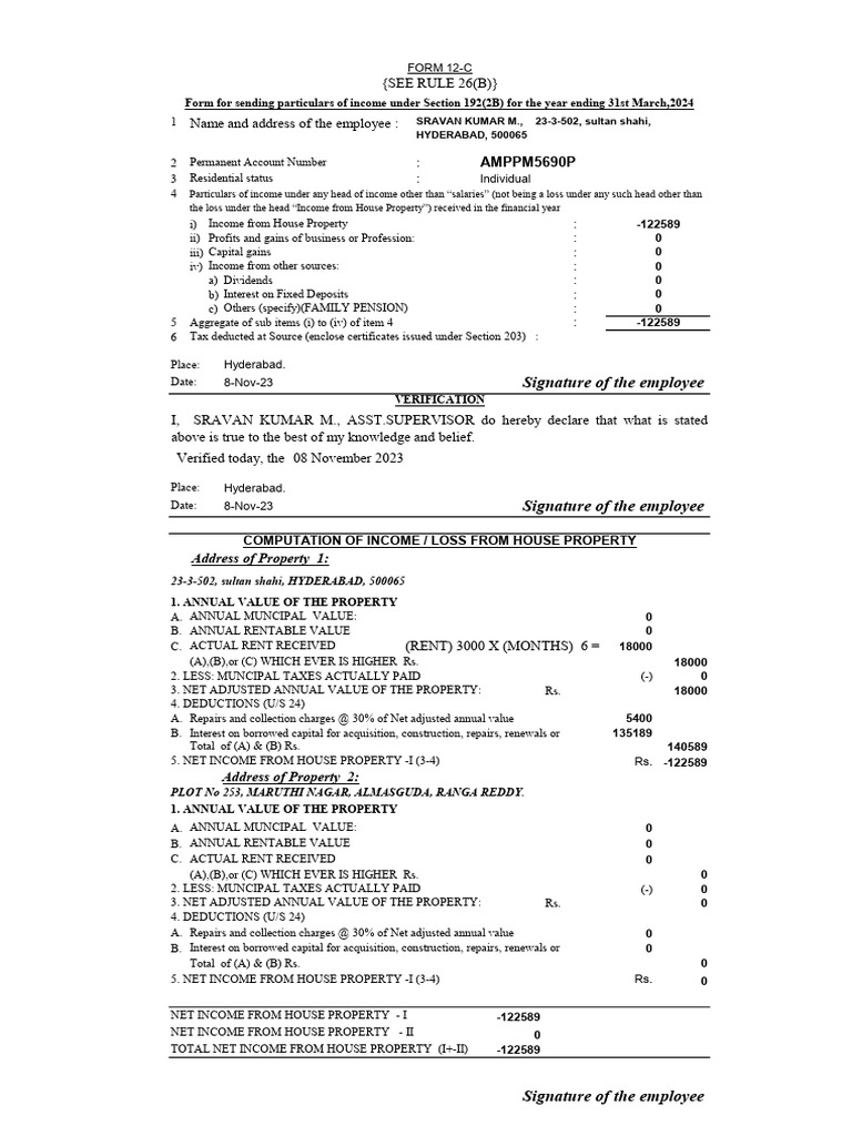 Income Statement for House Property 2024 | PDF | Income | Tax Deduction