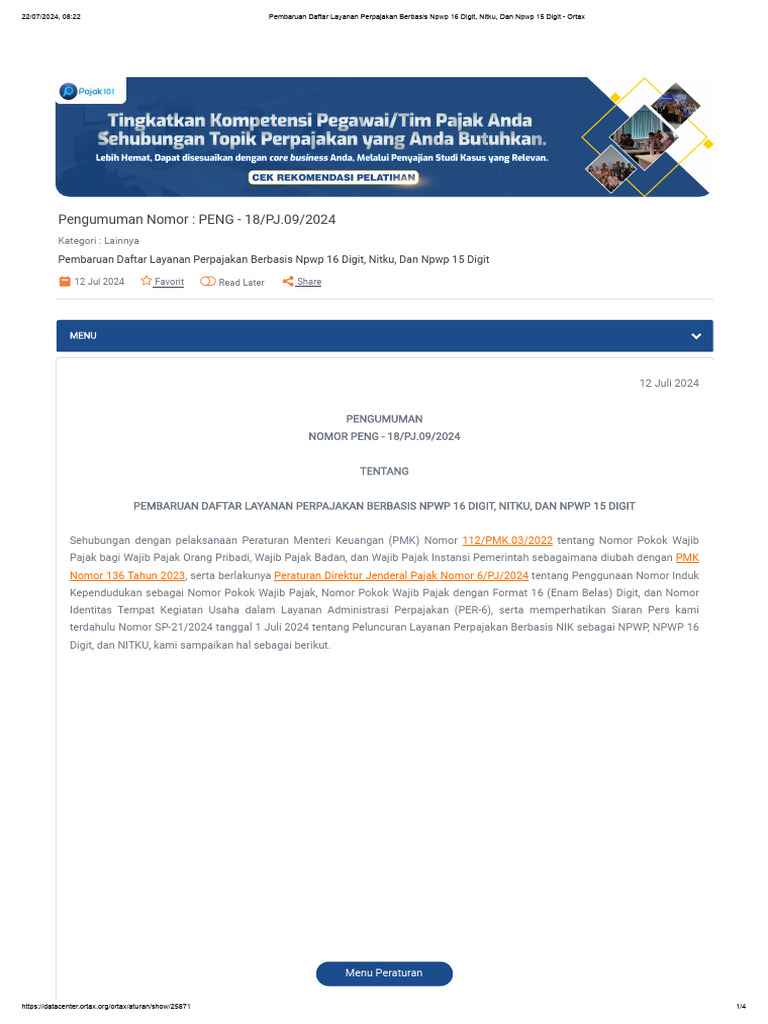 Pembaruan Daftar Layanan Perpajakan Berbasis Npwp 16 Digit, Nitku, Dan ...