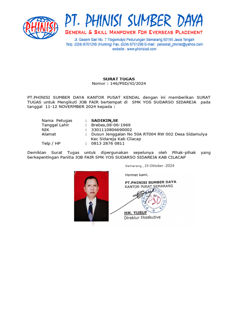 Surat Tugas Job Fair 2024 Hm Yusuf | PDF