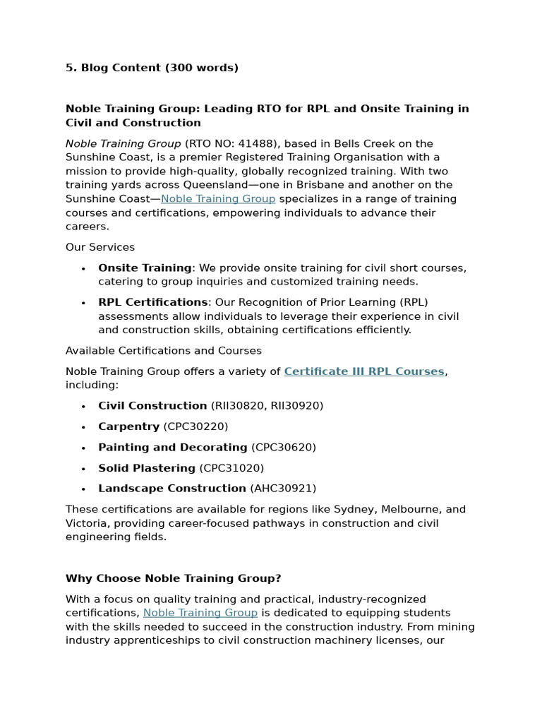 Noble Training Group | PDF