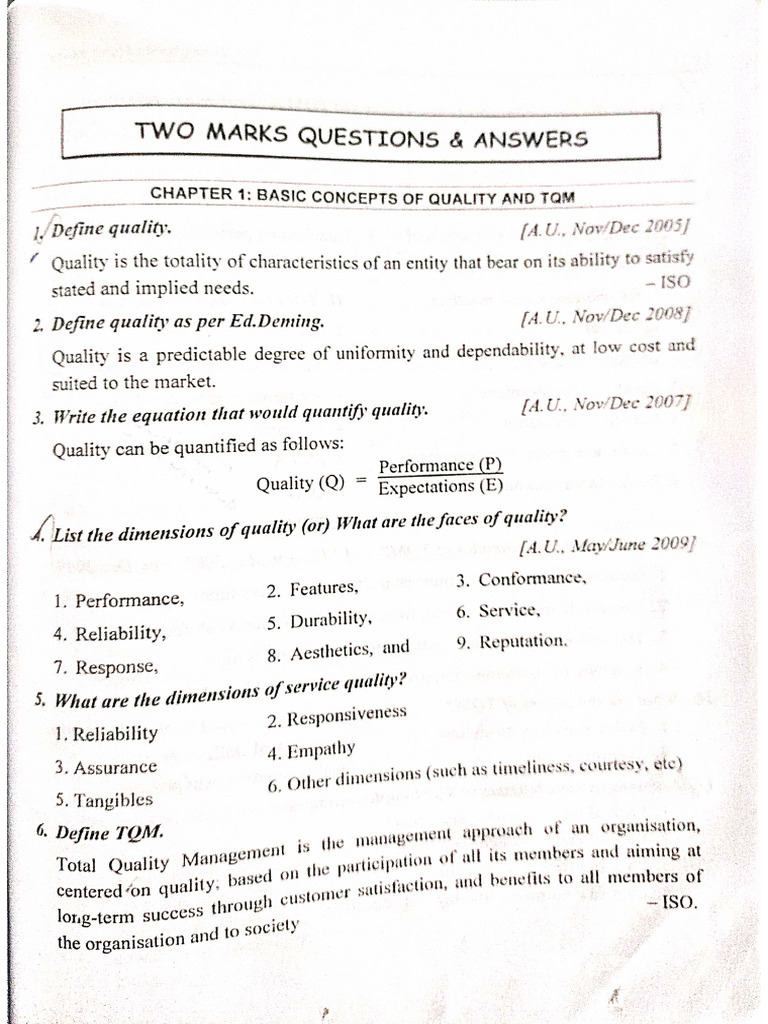 TQM 5 UNIT NOTES 3 | PDF