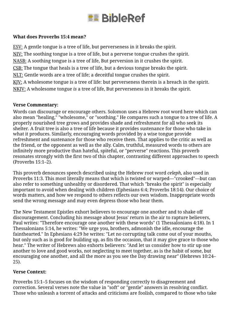 Proverbs 15 - 4 - Printer Friendly | PDF | Book Of Proverbs | Wisdom