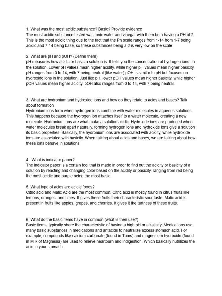 Ph Lab Determining PH of household substances | PDF | Ph | Acid