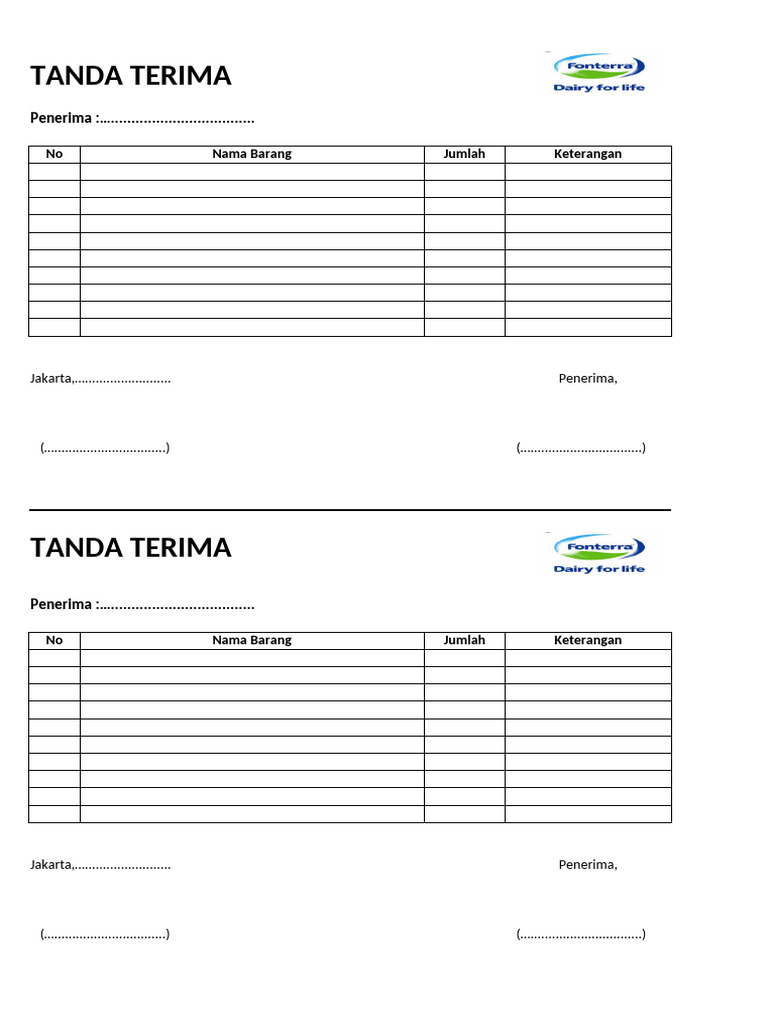 Tanda Terima Exel | PDF