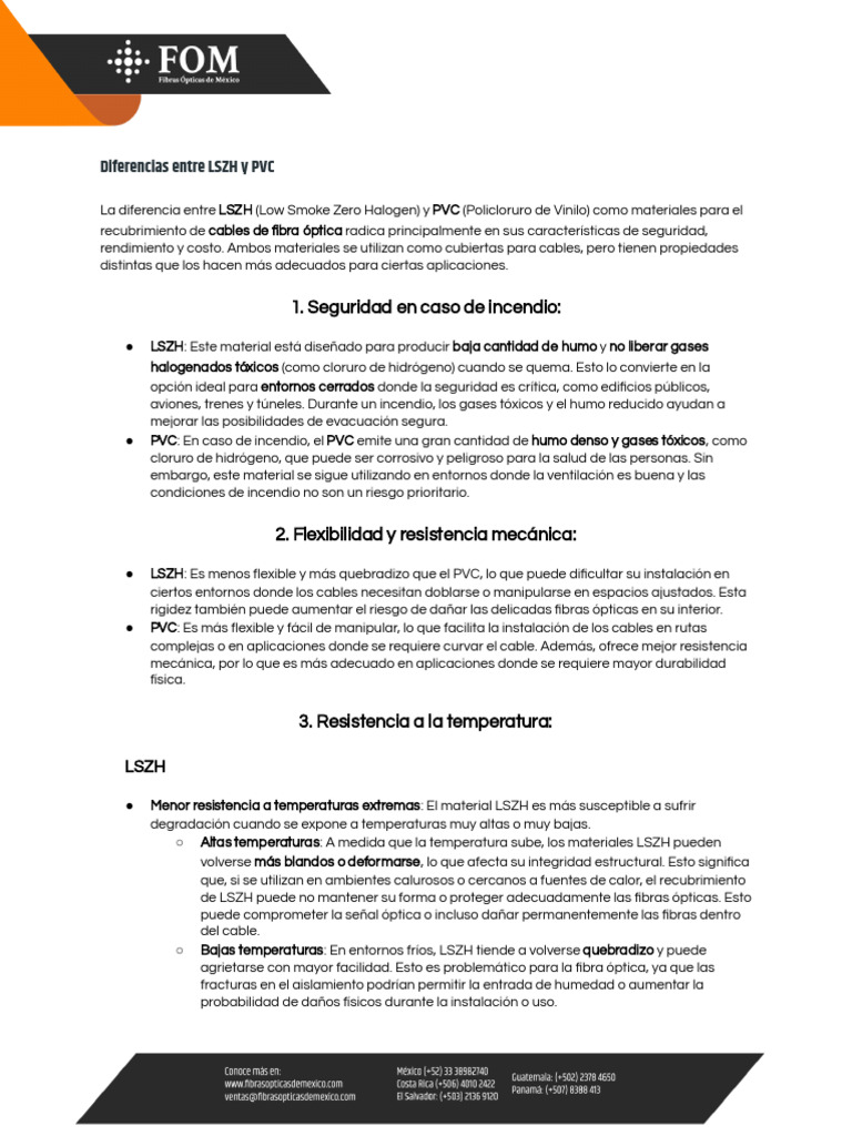 LSZH Vs PVC | PDF | Cloruro de polivinilo | Fibra óptica