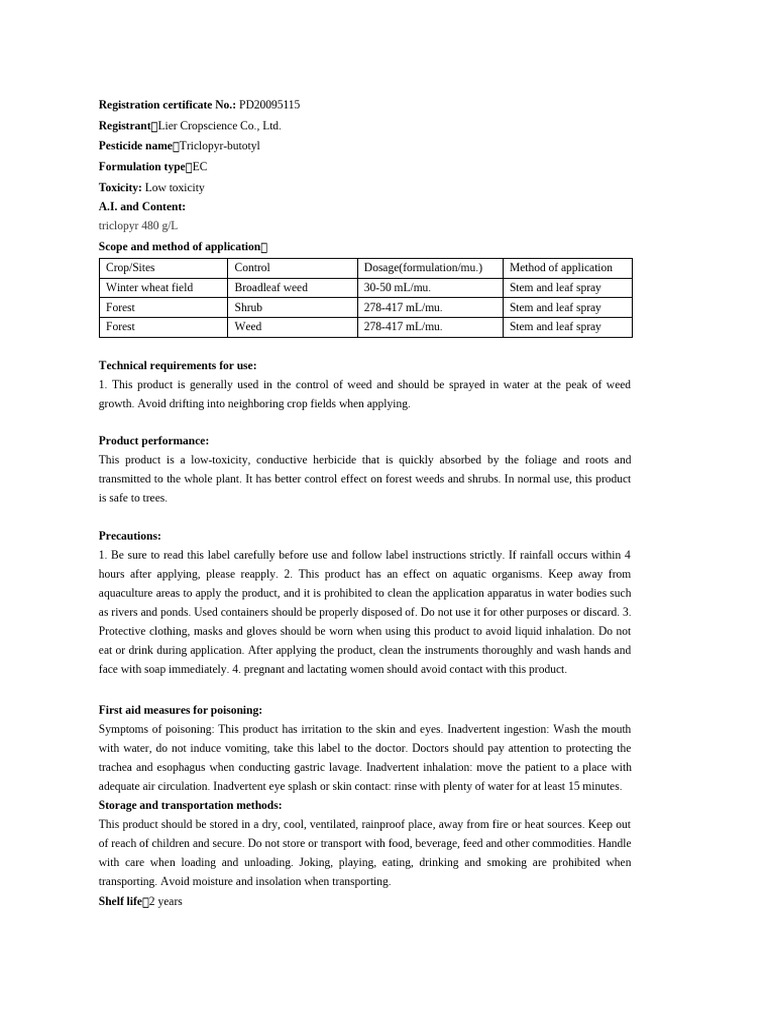 Triclopyr EC LABEL | PDF | Herbicide