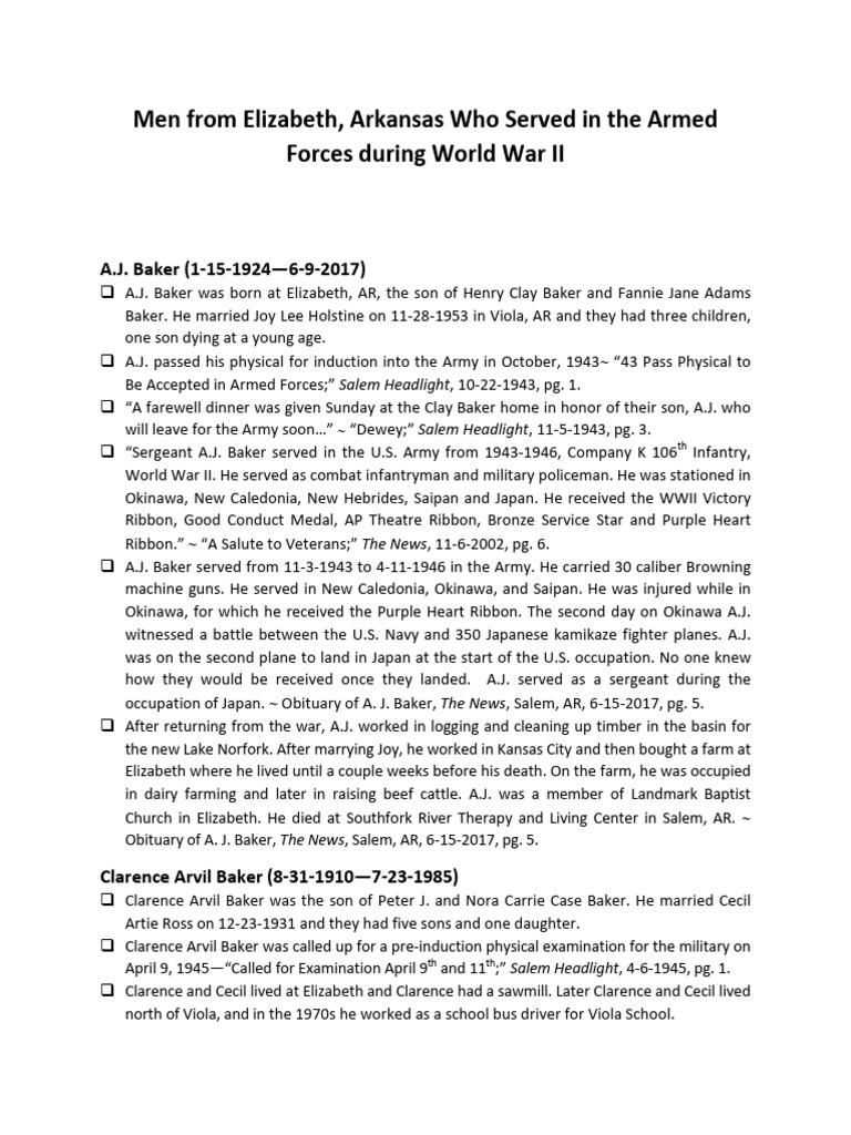 WWII Veterans of Elizabeth, AR | PDF | Kamikaze | Military