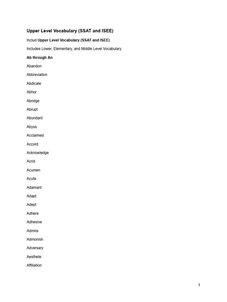 Upper Level Vocabulary (SSAT) | PDF