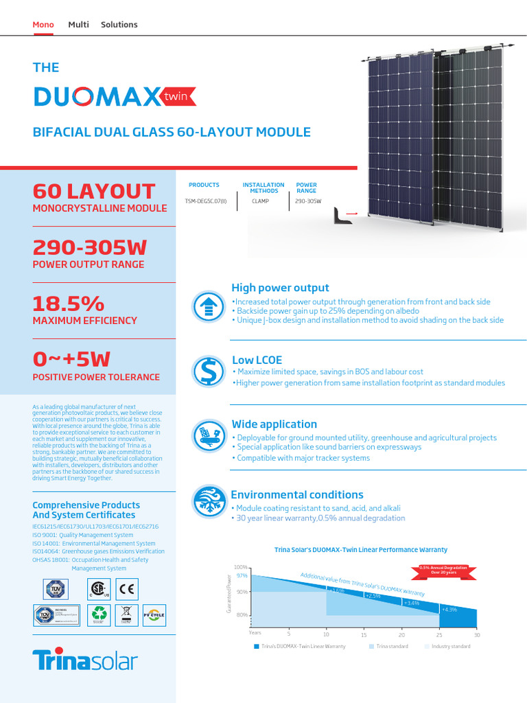 Trina PV Duomax Sm-Deg5c.07 | PDF | Photovoltaics | Solar Panel