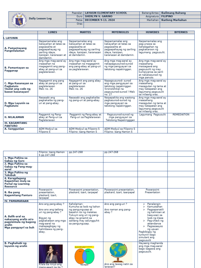 DLL Week 2-Q3 Filipino 5 New | PDF