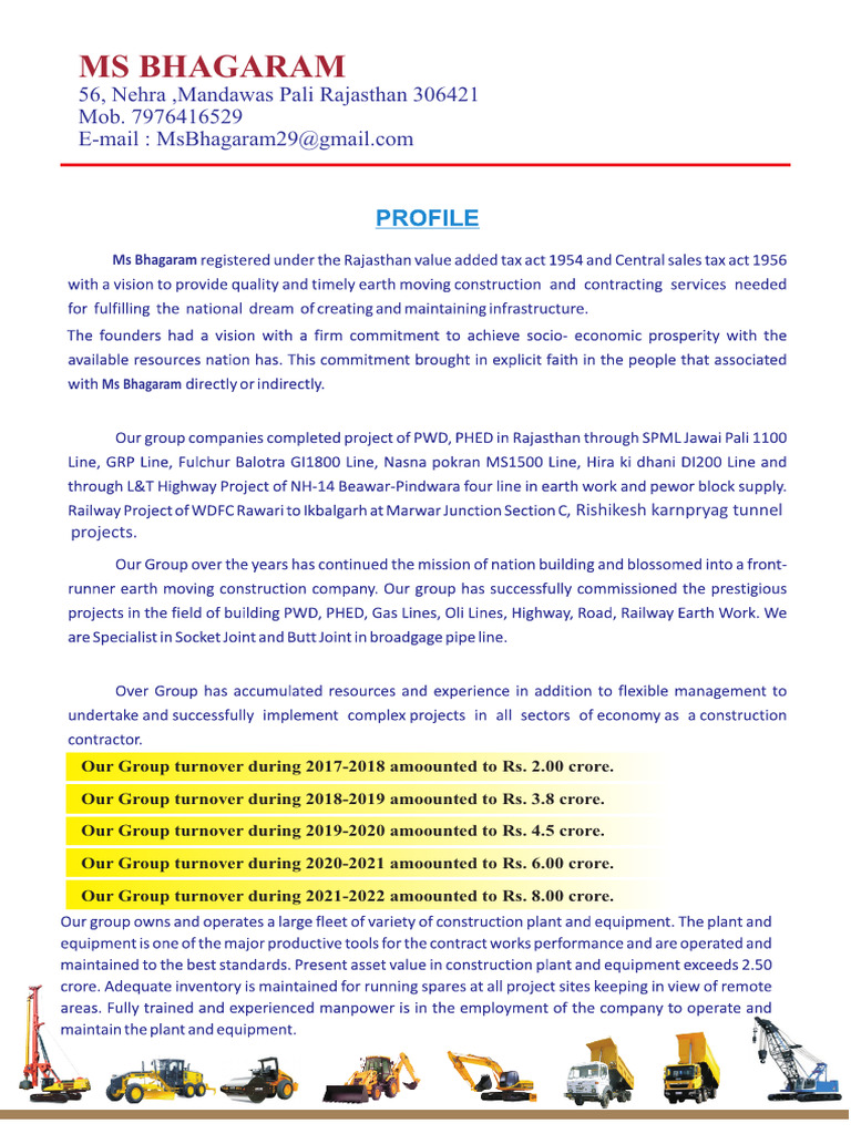 Ms_Bhagaram_Profile_2023 | PDF | Construction Equipment