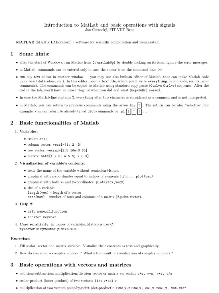 Introduction To Matlab And Basic Operations With Signals Exercises