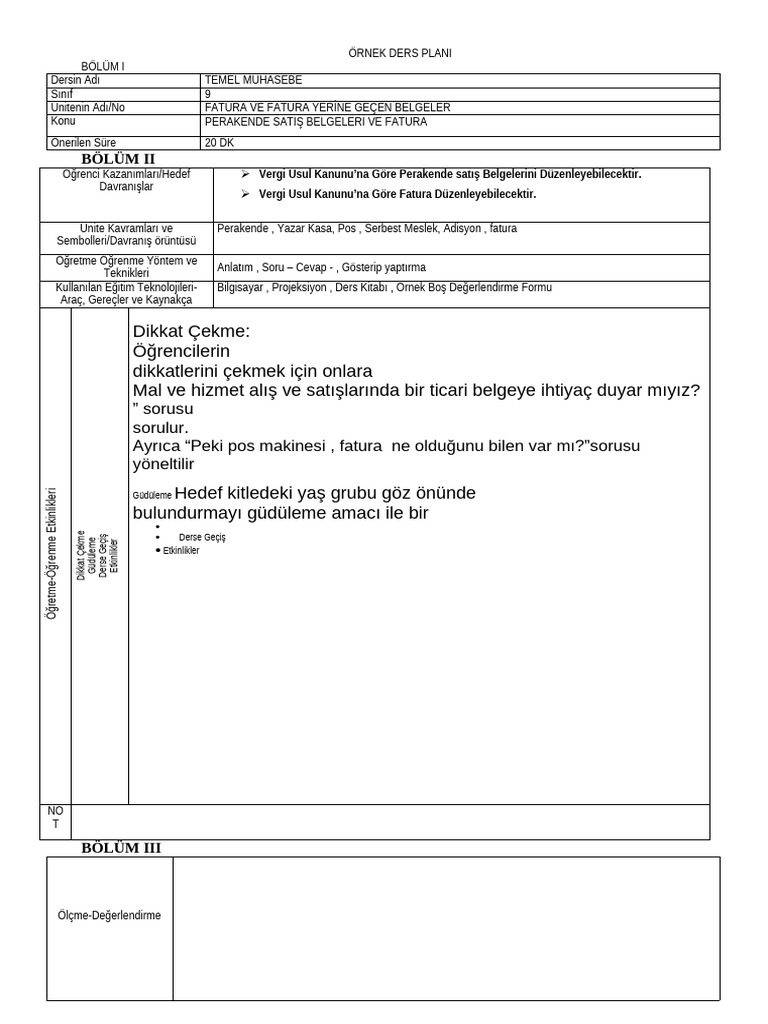 Ornek Ders Plani 1 | PDF