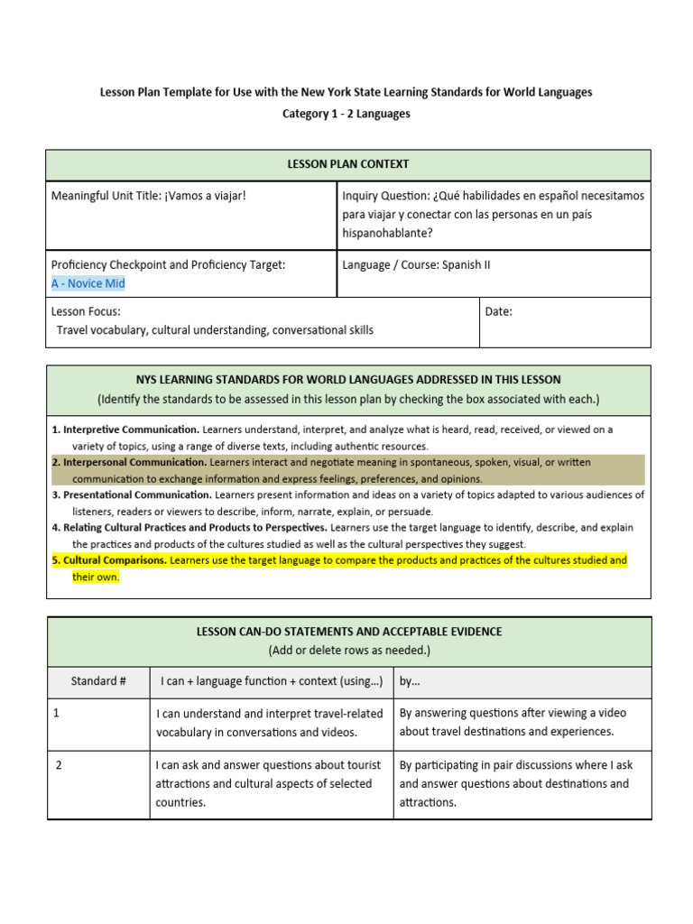 Lesson Plan Template Interpersonal Mode | PDF | Communication | Vocabulary
