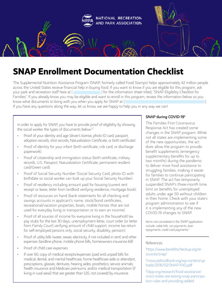 Snap Enrollment Documentation Checklist | PDF | Supplemental Nutrition Assistance Program ...