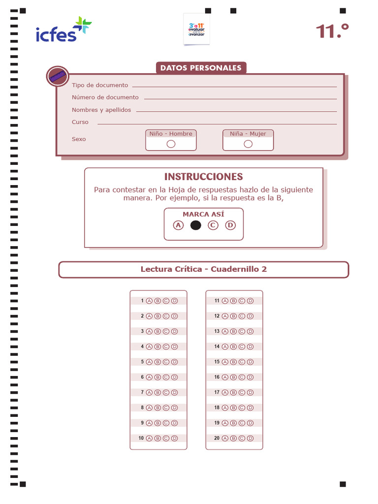 Hoja de Respuestas Cuadernillo-LecturaCritica-11-2 | PDF