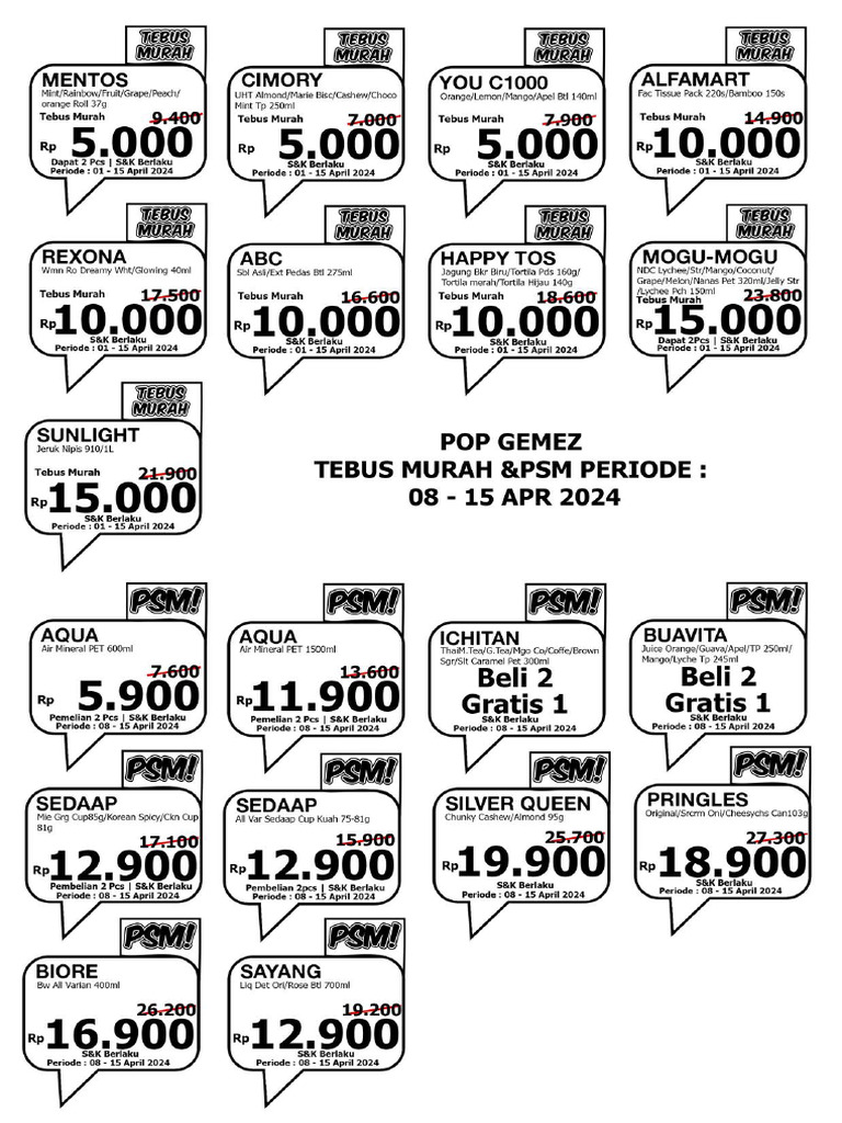 POP A4 Mini Gemez Tambahan Baki Merah Tebus Murah & PSM W02 Reguler | PDF