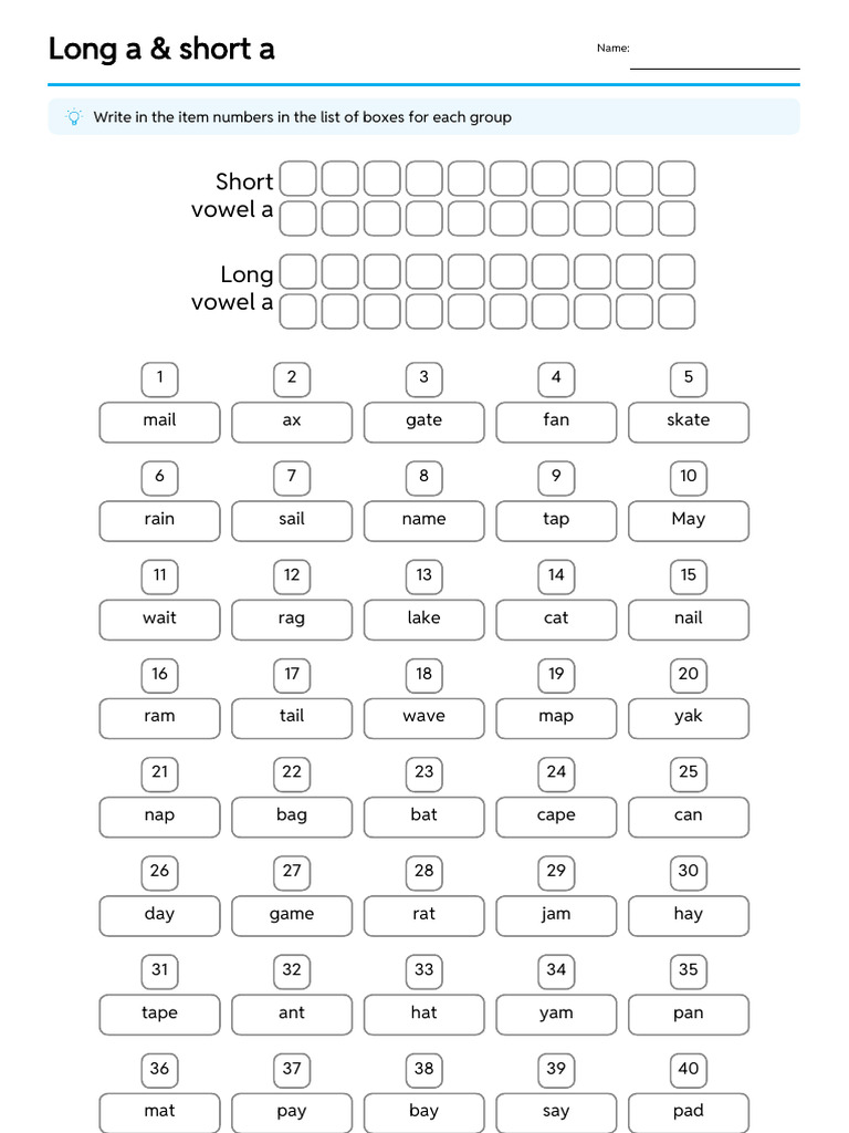 Long A Short A Group Sort | PDF