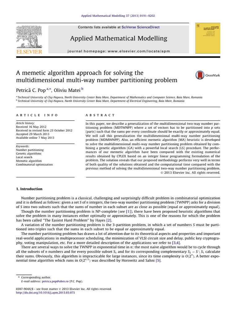 A memetic algorithm approach for solving the multidimensional multi-way number partitioning ...