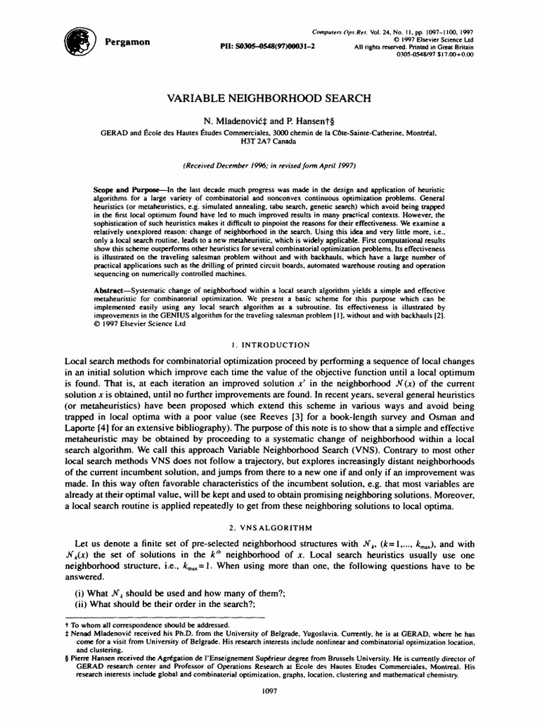 Variable neighborhood search | PDF | Metaheuristic | Mathematical ... Variable neighborhood search | PDF | Metaheuristic | Mathematical ...