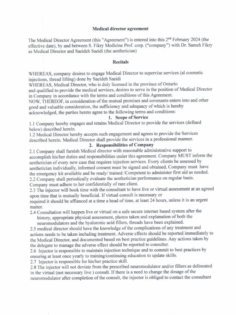 Signed Aesthetics Medial Agreement | PDF