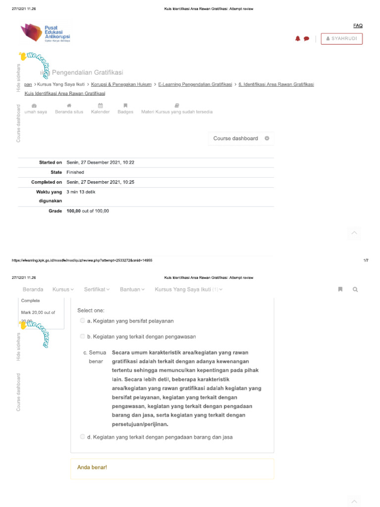 Kuis Identifikasi Area Rawan Gratifikasi - Attempt Review No 6 | PDF