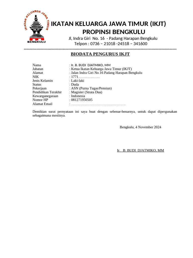 Biodata Pengurus | PDF