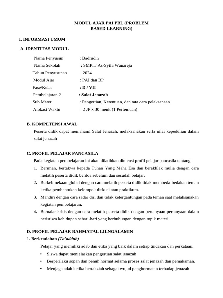 MODUL AJAR PAI PBL | PDF