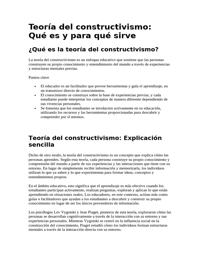 Teoría Del Constructivismo | PDF | Constructivismo (filosofía de la educación) | Aprendizaje