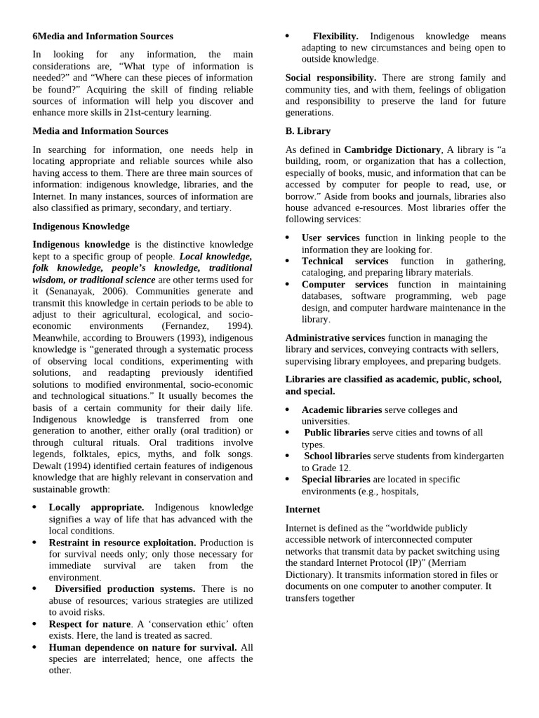 Media and Information Sources | PDF | Libraries | Internet