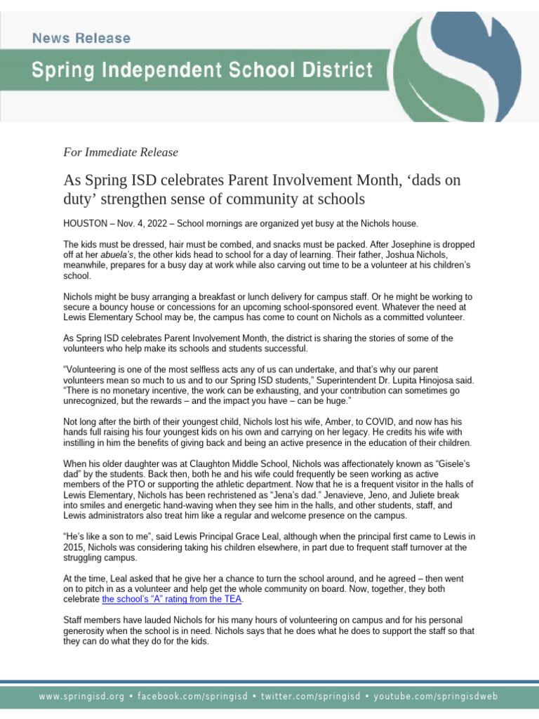 Parent Involvement Month Dads On Duty Strengthen Sense of Community at ...