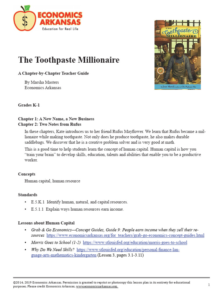 Teacher Guide K-1 Toothpaste Millionaire | PDF | Economics ...