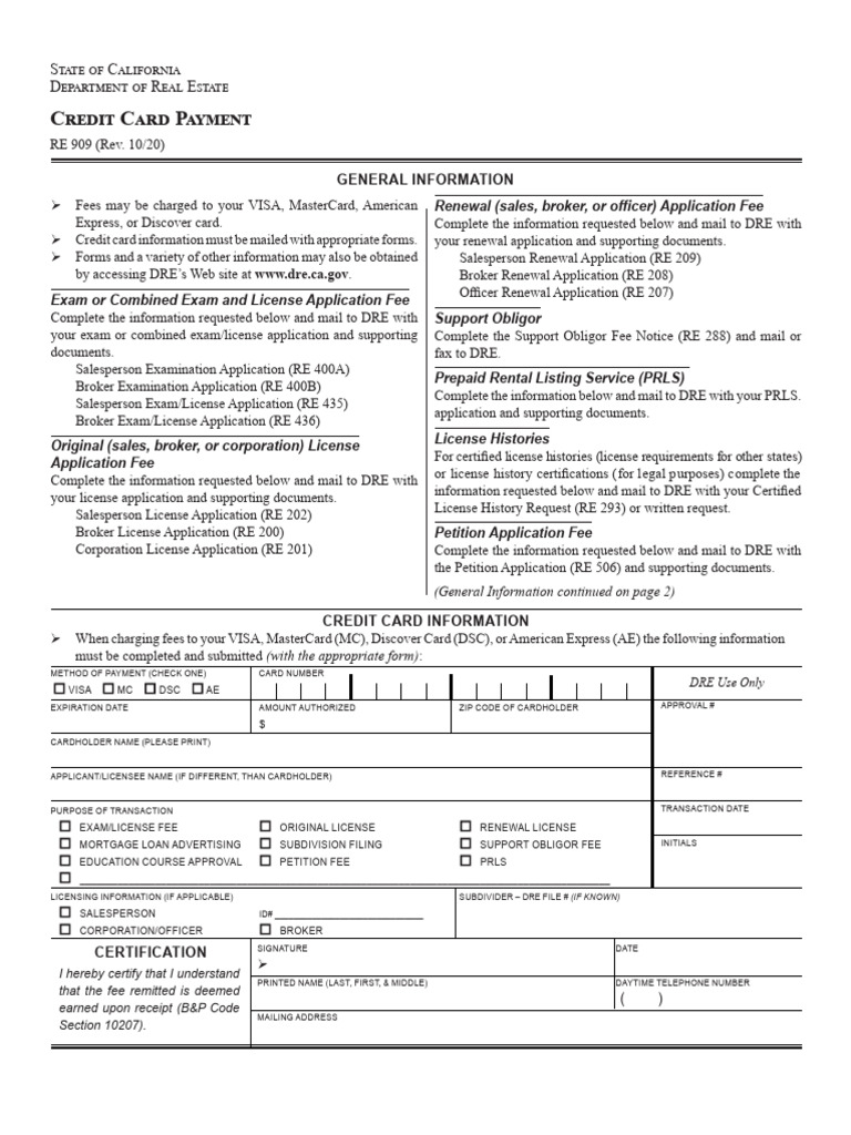 DRE Credit Card Payment Instructions | PDF | Visa Inc. | Credit Card
