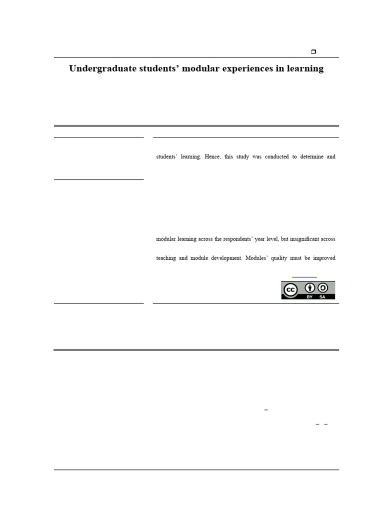 Undergraduate Students' Modular Experiences in Learning Mathematics in ...