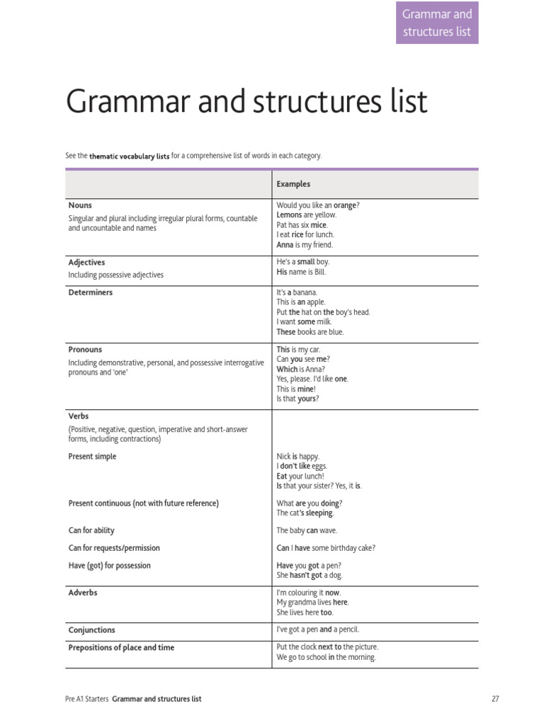 STARTERS - GRAMMAR | PDF | Plural | Adjective
