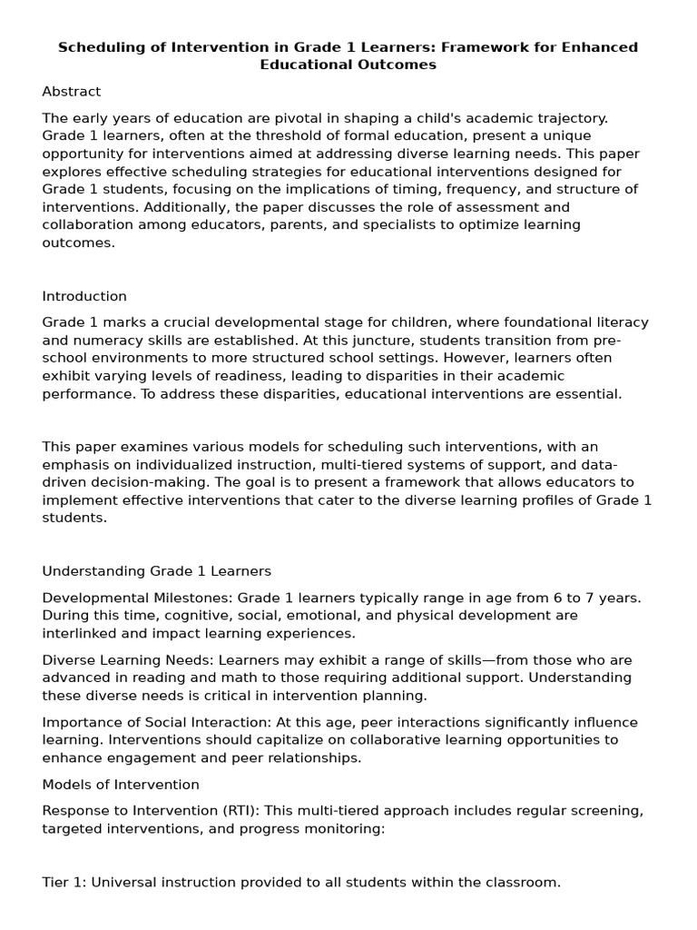 The Impact of Shortened Class Schedules For Grade One Learners | PDF | Learning | Behavior ...