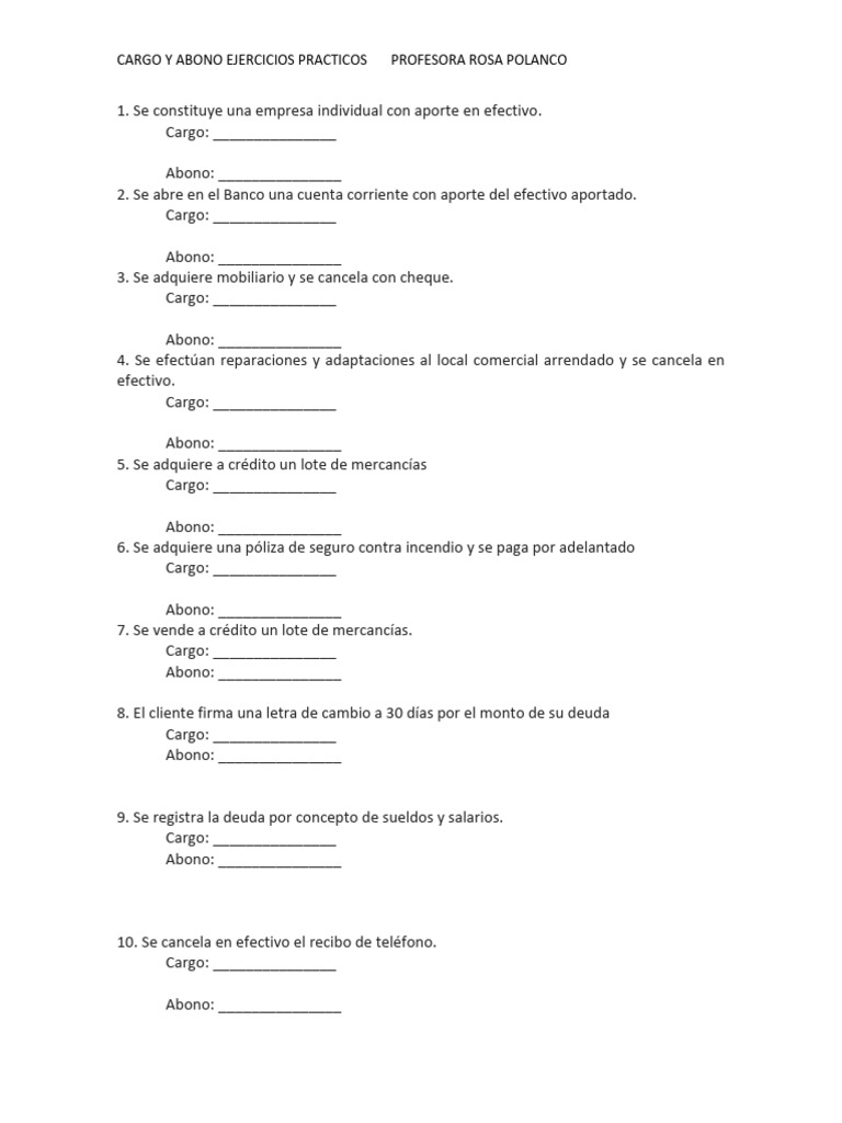 MATERIAL DE APOYO 3 - EJERCICIOS | PDF | Cheque | Crédito
