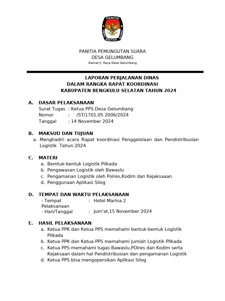 Laporan Perjadin 15 November 2024 | PDF