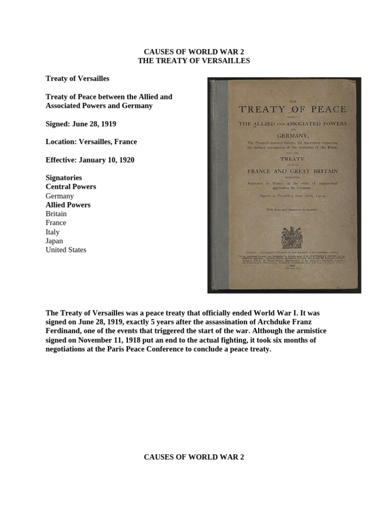 WW2 - The Treaty of Versailles | PDF | Treaty Of Versailles | World War ...