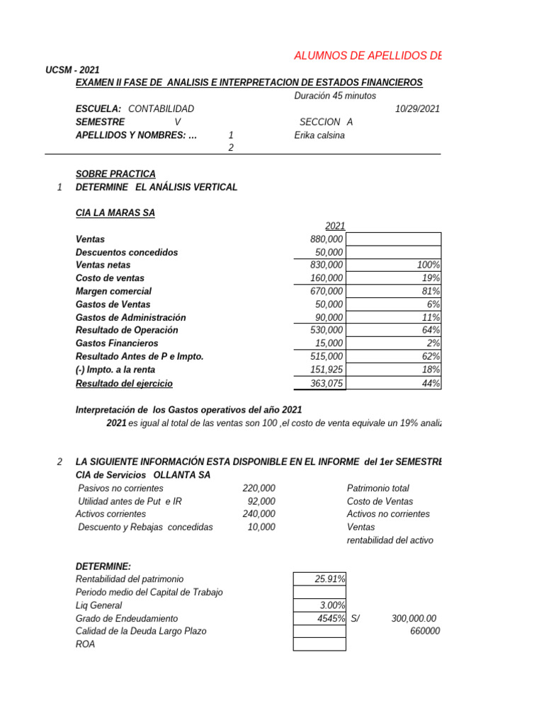 EXAMEN II FASE ANA EEFF 2021 A-M | PDF | Negocios económicos | Business