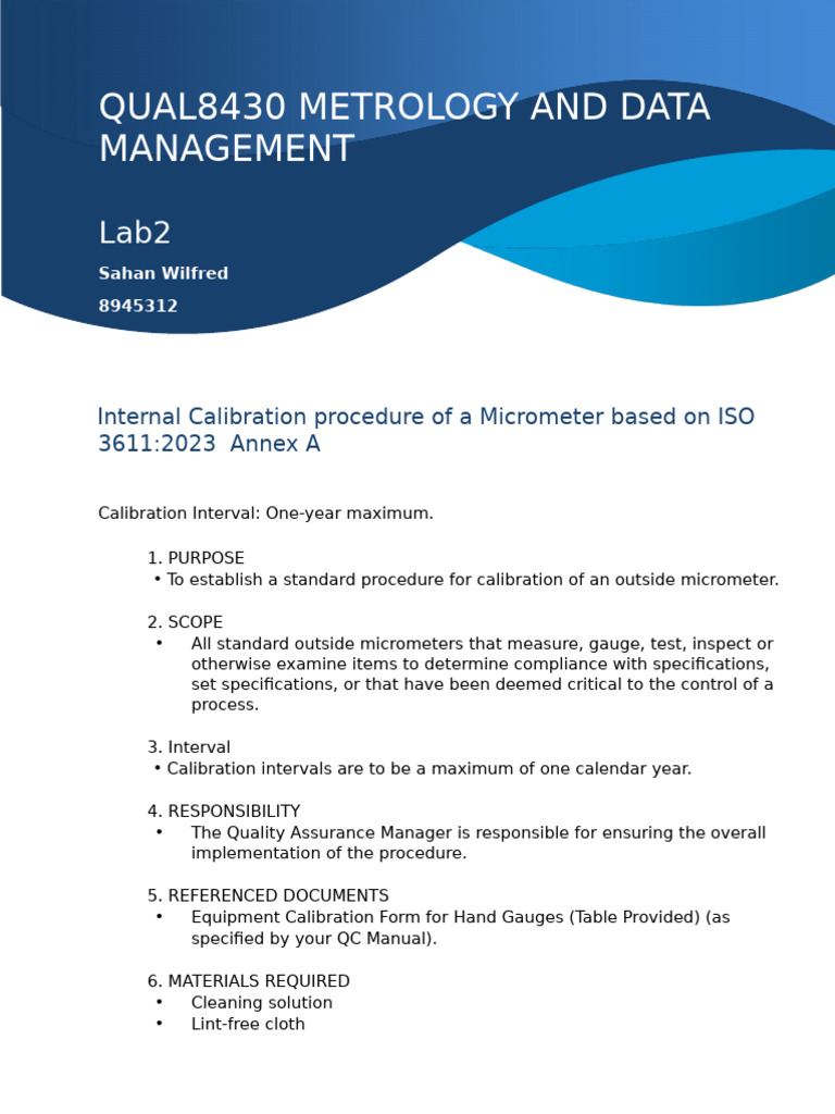 Micrometer Calibration Procedure ISO 3611 | PDF | Calibration